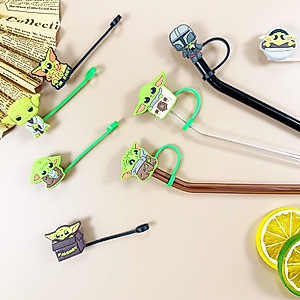 Straw Covers Cap for 7-8mm Straws - 8 Pcs Yo-da Straw Tip Covers Compatible with Stanley 40 OZ 30 OZ Tumbler Cups, Reusable Silicone Straw Topper, Baby Y-oda Drinking Straw Plugs for Kids Party Favor