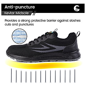 DINGGU Steel Toe Shoes for Men Lightweight Safety Indestructible Work Shoes Comfortable Steel Toe Sneakers Black 9