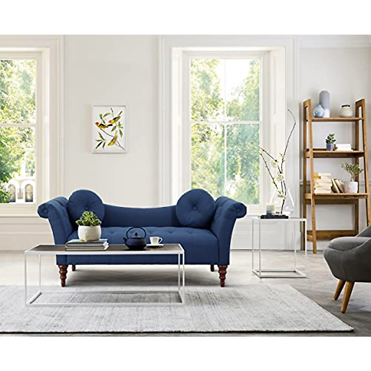 Lexicon Westridge Upholstered Settee with 2 Pillows, 75" W, Blue