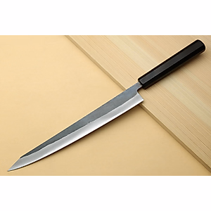 Yoshihiro Kurouchi Black-Forged Blue Steel Stainless Clad Sujihiki Kiritsuke Slicer Knife Ebony Handle (10.5"(270mm) & Saya Cover)