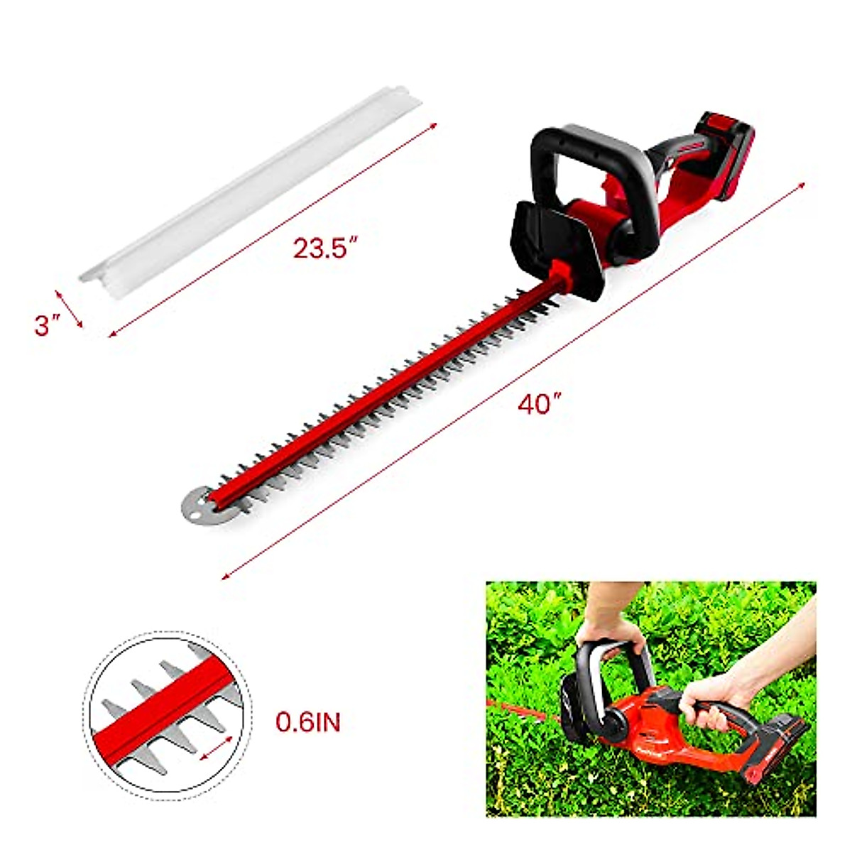 PULITUO 20V Cordless Battery Hedge Trimmer,23.5-inch Dual-Action Laser Blade, 3/5” Cutting Capacity, 2400 SPM, 2.0Ah Li-ion Battery, Lightweight & Compact Trimmer, Gardening Hand Pruner,Shrub Trimmer