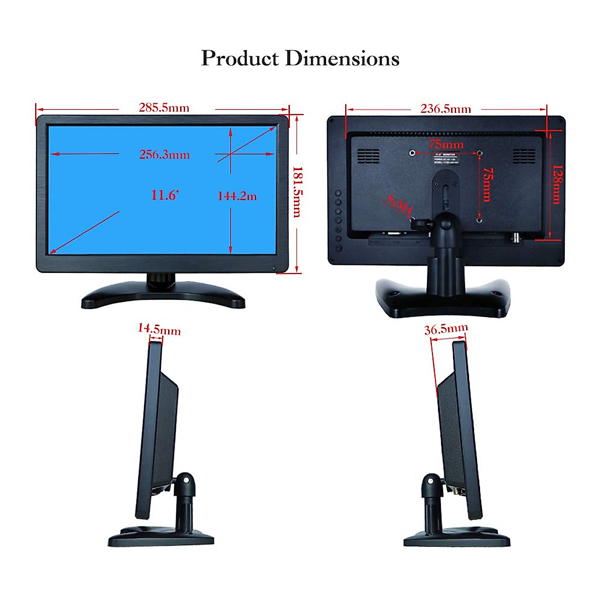 iChawk 11.6" 12" inch PC Monitor 1366x768 16:9 Full View Widescreen HDMI-in VGA Built-in Speaker Remote Control Monitor LCD Screen for PC Display, PS3 USB Port U-Disk Video Player W116PN-531