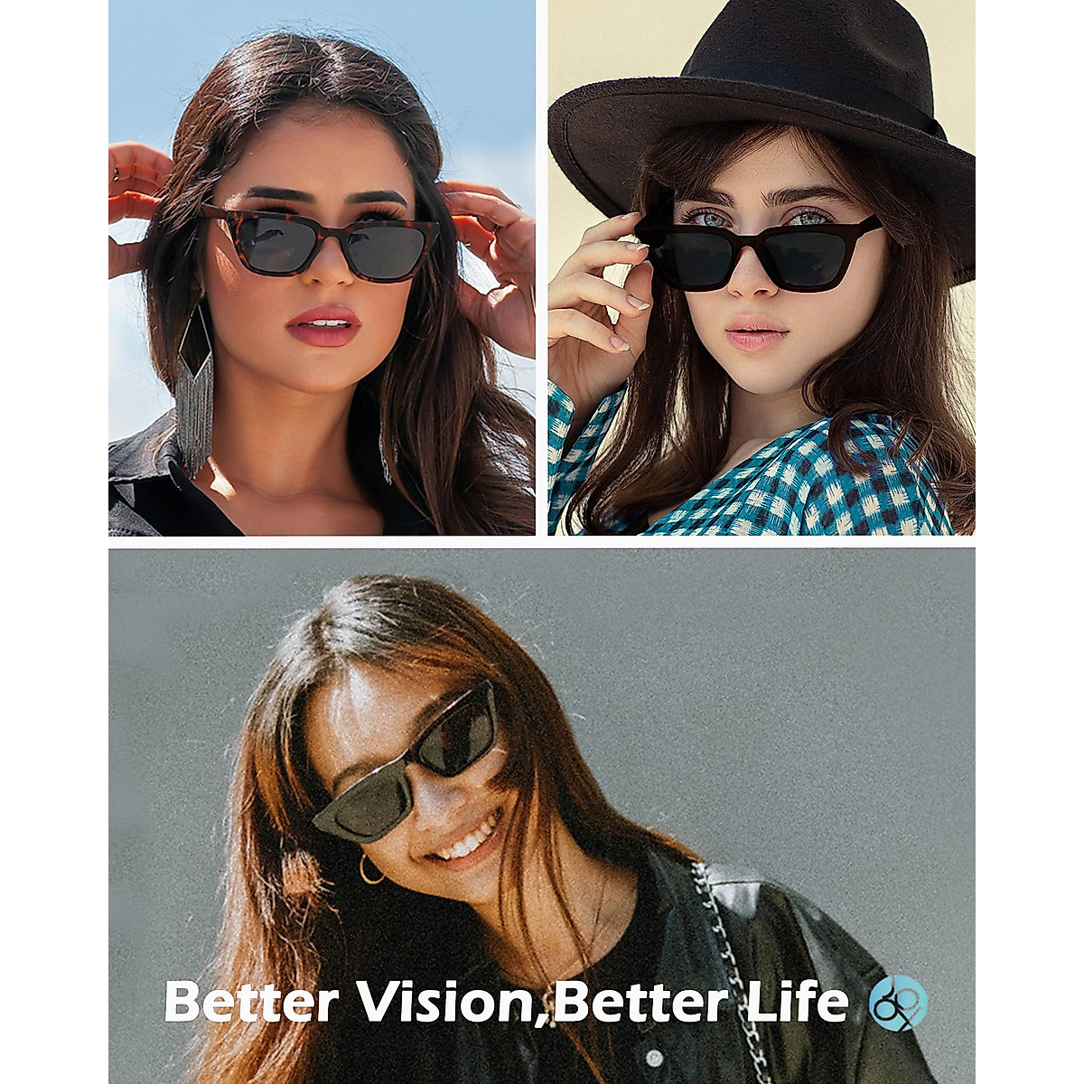 JOOX Narrow Trendy Square Cat Eye Sunglasses for Women, Small Frame with Polarized UV400 Protection Lenses