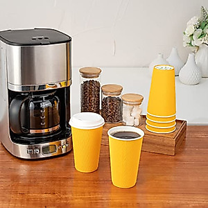 Restaurantware 16 Ounce Disposable Coffee Cups 500 Ripple Wall Hot Cups For Coffee - Lids Sold Separately Rolled Rim Yellow Paper Insulated Coffee Cups For Hot Coffee Tea And More