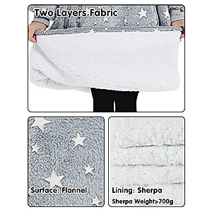 Wearable Blanket Hoodie Oversized Sherpa Blanket SweatshirtFlannel Blanket with Large Pocket Gift for Women Glow in the Dark Cute Star