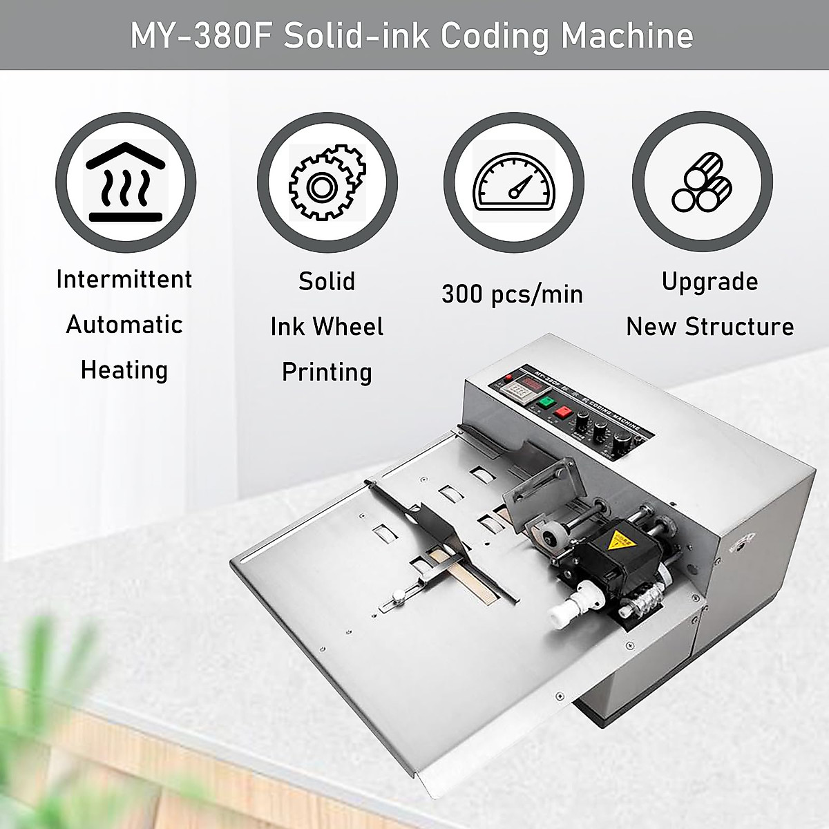 INTSUPERMAI Solid-Ink Coding Continuous Printing Machine Wheel Label Coding Date Paper Printer (Stainless Steel Widen)
