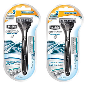 Schick Quattro Razor & Cartridges, Titanium Coated Blades, 1 Razor, 2 Cartridges (Pack of 2)