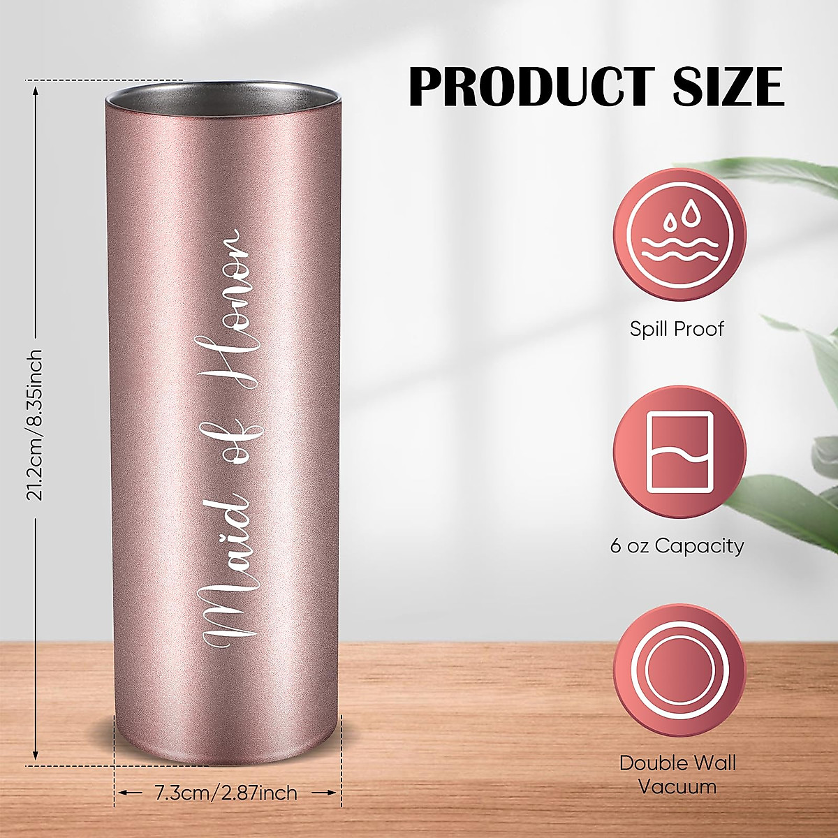 8 Pack Bridesmaid Skinny Tumbler 20 oz Bride Bridesmaid Wine Tumblers Stainless Steel Maid of Honor Champagne Flute Mugs Bridesmaid Proposal Gifts for Engagement Wedding Bachelorette Party Supplies