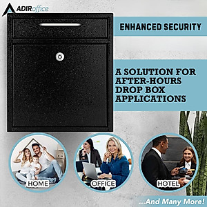 AdirOffice Wall Mount Mailbox - Mailbox with Lock and Keys- Durable Wall Mounted Locking Mailbox and Cash Drop Box for House, Apartments and Bussiness After Hours Deposits