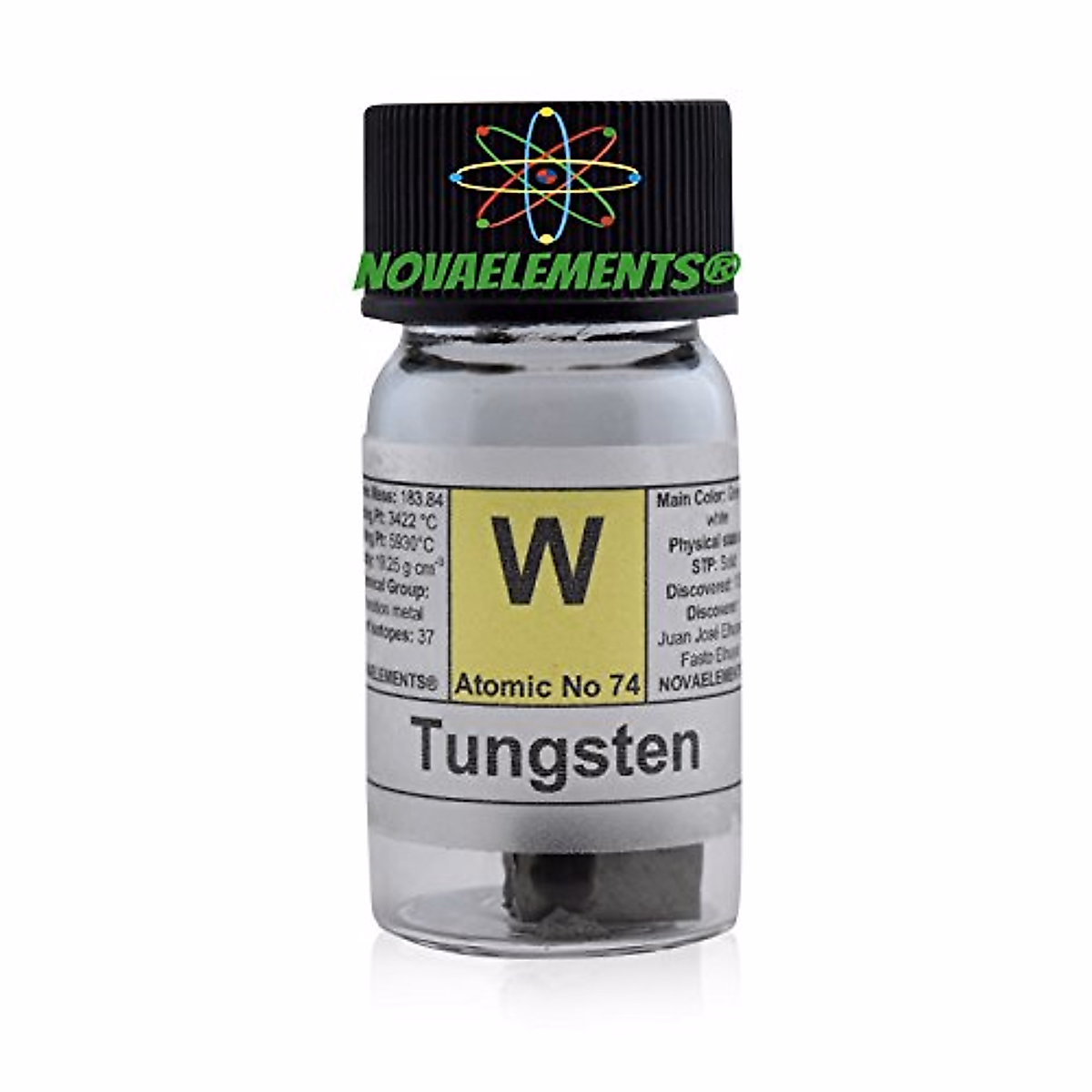 Tungsten Element 74 W, Pure Sample 5 Grams 99.99% in Glass Vial with Label