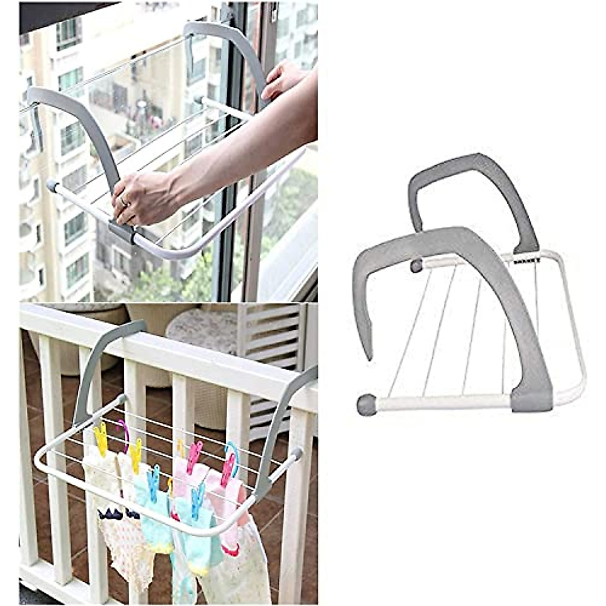 ZyHMW Clothes Airer Home Folding Adjustable Radiator Towel Clothes Drying Rack Pole Airer Dryer Drying Rack 5 Rail Balcony Telescopic Laundry Holder，Folding Airer (Color : Gray, Size : 50X28cm)