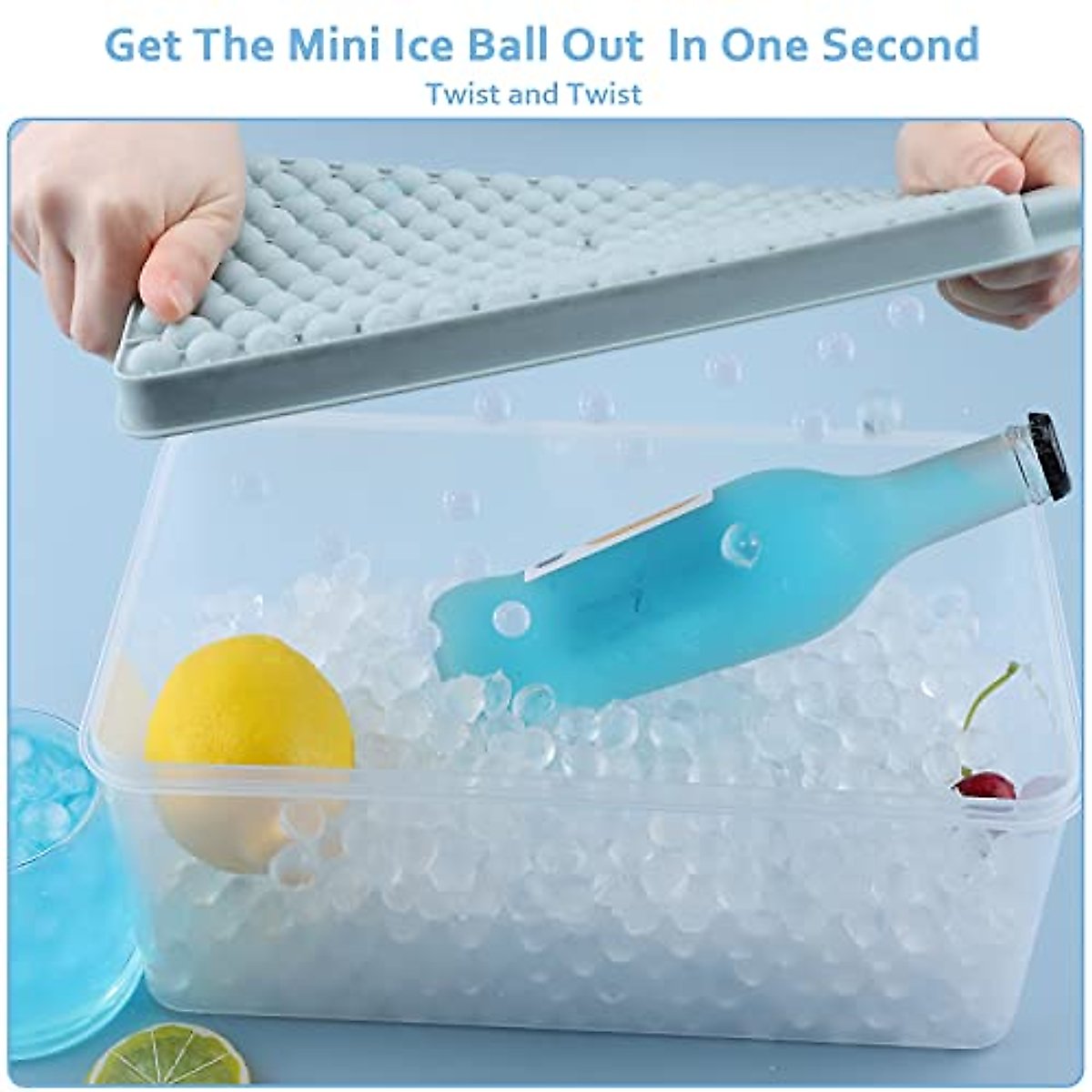 WIBIMEN Mini Ice Cube Trays, Upgraded Small Ice Cube Trays Easy Release, 159x4 PCS Tiny Ice Cube Tray Crushed Ice Tray for Chilling Drinks Coffee Juice(4Pack Blue Ice trays & Ice Bin & Ice Scoop)