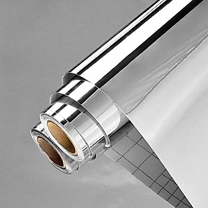 Wallercity Silver Mirror Sticker Peel and Stick Mirror Wallpaper Self Adhesive Mirror Tiles Wall Stickers Mylar Sheet Contact Paper for Glass Sheets Vinyl Wall Paper Roll for Wall Decor 15.8''x118''