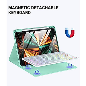 Harvopu for iPad Pro 11 inch Case with Keyboard - 7 Color Backlit Detachable Bluetooth Keyboard for iPad Pro 11-inch 2022(4th Generation)/2021(3rd Gen)/2020(2nd Gen), Green