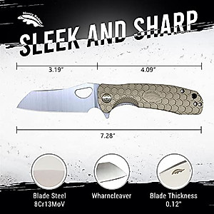Western Active Honey Badger Wharncleaver Pocket Knife, Steel Blade Everyday Carry Knife, Pocket Knife, Tactical Knife and Folding Knife with Deep Carry Pocket Clip - (Medium Tan HB1039)