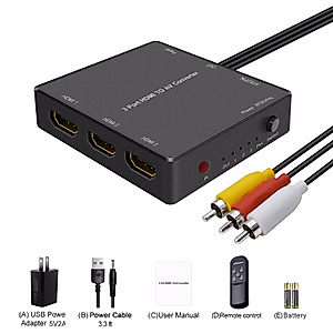 Dingsun 3 Port HDMI to RCA Converter HDMI to Older TV AV Adapter for Fire Stick, Roku, PS4, Appler TV, HD Play, PC, DVD Players etc.