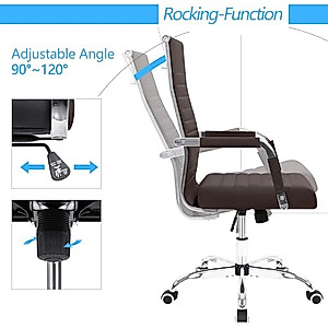 Office Chair,Ergonomic Office Chair Ribbed Office Desk Chair Mid-Back PU Leather Executive Conference Task Chair Adjustable Swivel Chair with Arms Home Office Desk Chair,