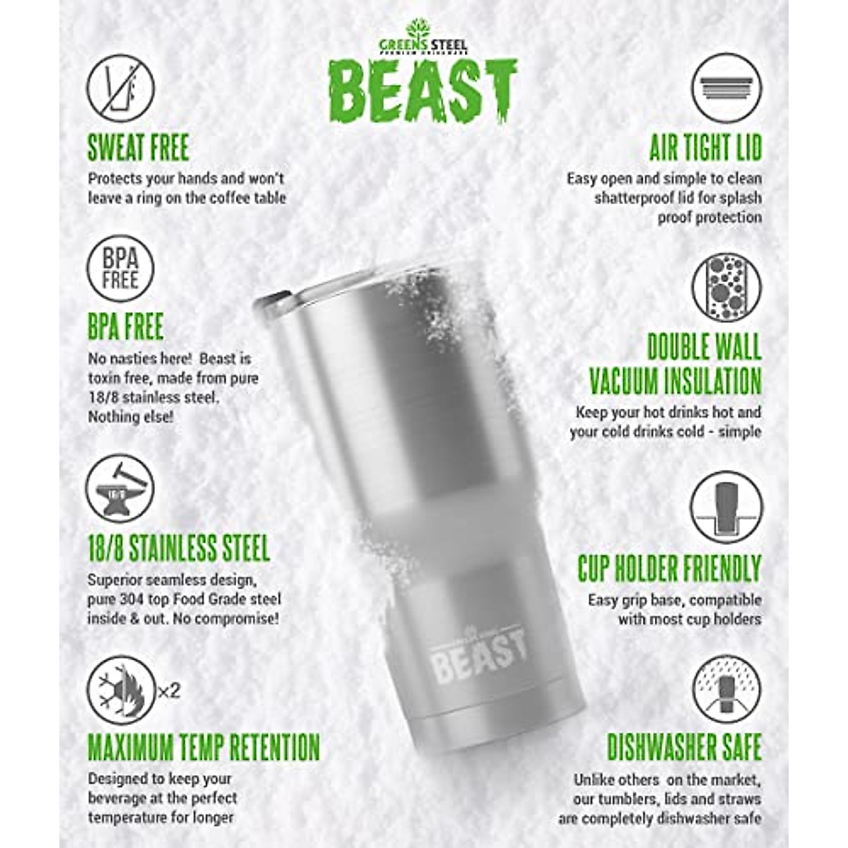 Beast 20 oz Tumbler Stainless Steel Vacuum Insulated Coffee Ice Cup Double Wall Travel Flask (Army Green)