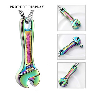 shajwo Cremation Jewelry Urn Necklaces for Human Pet Ashes Locket Pendant Wrench Memorial Keepsake Jewelry for Men Women,Rainbow
