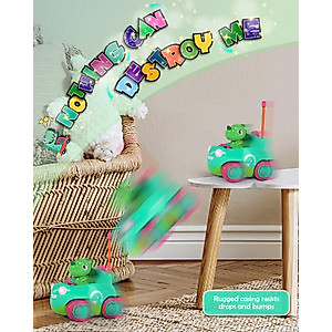 Kizeefun Dinosaur Remote Control Cars for Toddlers 2 Pack, 2-5 Kids Toys Dino Electric RC Trucks for 2 3 4 5 Year Old Age Boys Girls Birthday Christmas Ideas