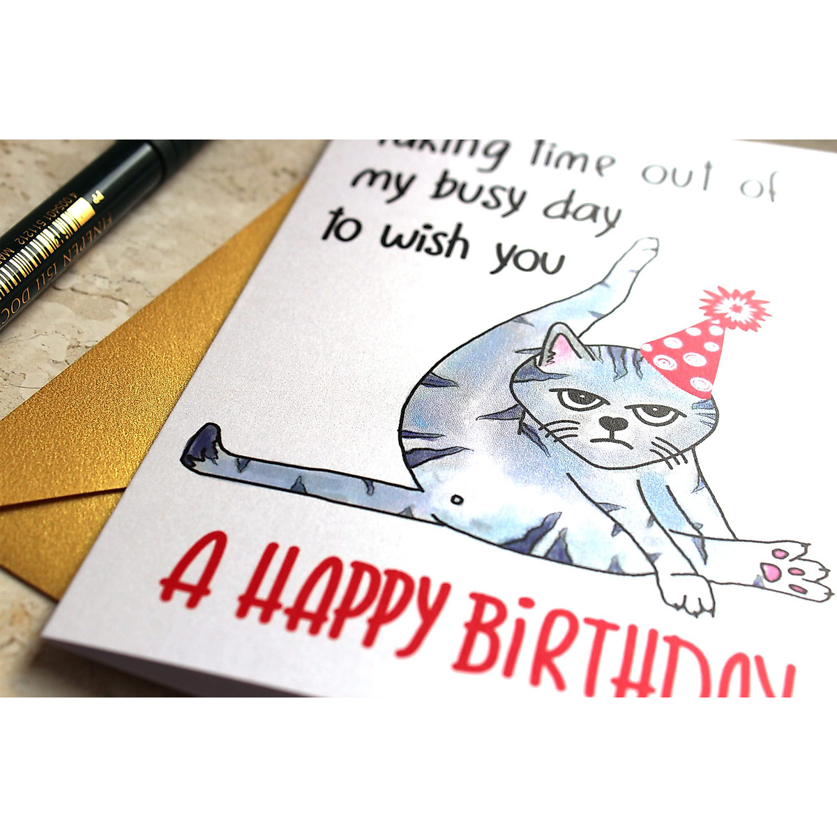 Taking Time out of My Busy Day to Wish You a Happy Purr-fect Birthday Handmade Card from Grumpy Cat, Funny Bday Gift for Cat Mom, Cat Dad or Cat Lover