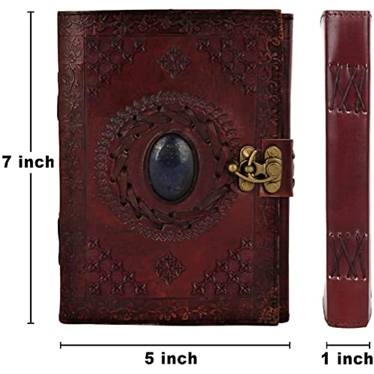 RUSTIC TOWN Leather Bound Journal for Men Women with Semi-Precious Stone & Buckle Closure - Book of Shadow Handmade Leather Travel Writing Notebook Diary Gift for Him Her