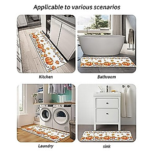 Orange Pumpkin Bath Mat for Tub,Non Slip Bathroom Floor Runner Rug Quick Dry & Absorbent Diatomaceous Earth Shower Sink Bedroom Kitchen Washable Doormat,Thanksgiving Fall Maple Leaves White 20"x47"