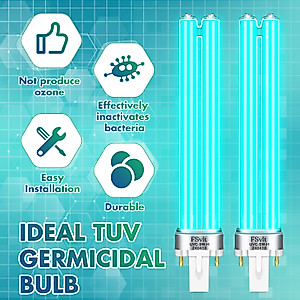 Qualirey 2 Pcs 9W UV Bulb 9 Watt G23 2 Pin Base Replacement UV Light Bulb 9W UV UVC PL-S9 TUV Germicidal Bulb for Outdoor Pond Aquarium
