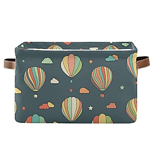 susiyo Large Foldable Storage Bin Funny Hot Air Balloons Fabric Storage Baskets Collapsible Decorative Baskets Organizing Basket Bin with PU Handles for Shelves Home Closet Bedroom Living Room-1Pack
