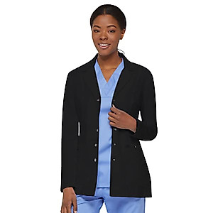 Dickies Xtreme Stretch 28" Stretch Womens Snap Front Lab Coat 82400, M, Black