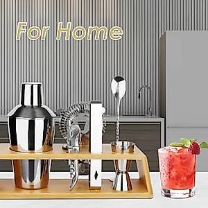 Arora 8Pcs Bartender Kit Bar Set, 20OZ Silver Cocktail Shaker Set with Stainless Steel Bartending Accessories for Home & Bamboo Stand, Ideal Drinking Mixers Gift Set for Martini Margarita
