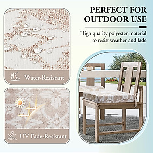 Wellsin Outdoor Chair Cushions for Patio Furniture - Outdoor Cushions for Chairs - Water Resistant Patio Chair Cushions Set of 4, 18.5"X16"X3", Flower Beige
