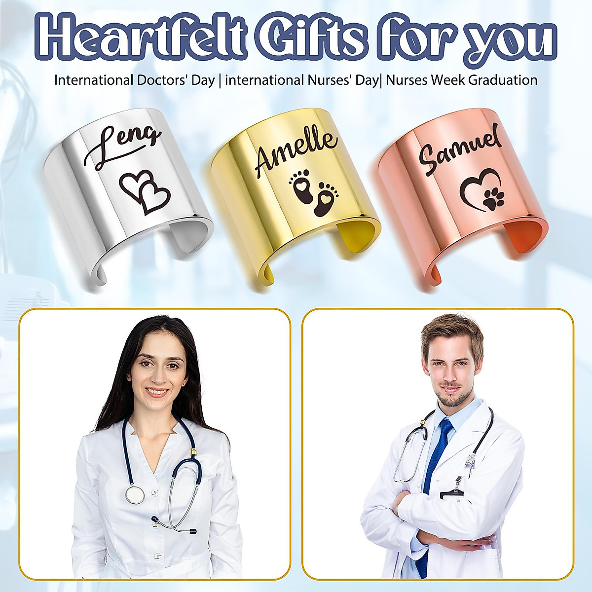 Zhamate Personalized Stethoscope Name Tag Custom Stethoscope ID Charm Accessories for Nurse Doctor Vet,Stainless Steel Engraved Stethoscope ID Tag,Graduation Gift,Short Pillar