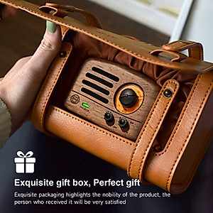 Muzen Portable Bluetooth Speaker, OTR Wood Vintage Small Wireless Speaker, FM Radio with Antenna AUX, 10h+ Long Playtime, High Fidelity Stereo Audio with Suitcase, for Gift Home Picnic