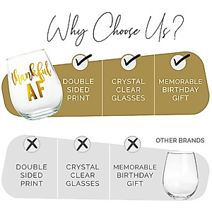 Thanksgiving Thankful AF Stemless Wine Glass, 22oz Friendsgiving Wine Glasses, Thanksgiving Wine Glass - Perfect Friendsgiving Gift, Turkey Wine Glass, Fall Wine Glass (Thankful AF)