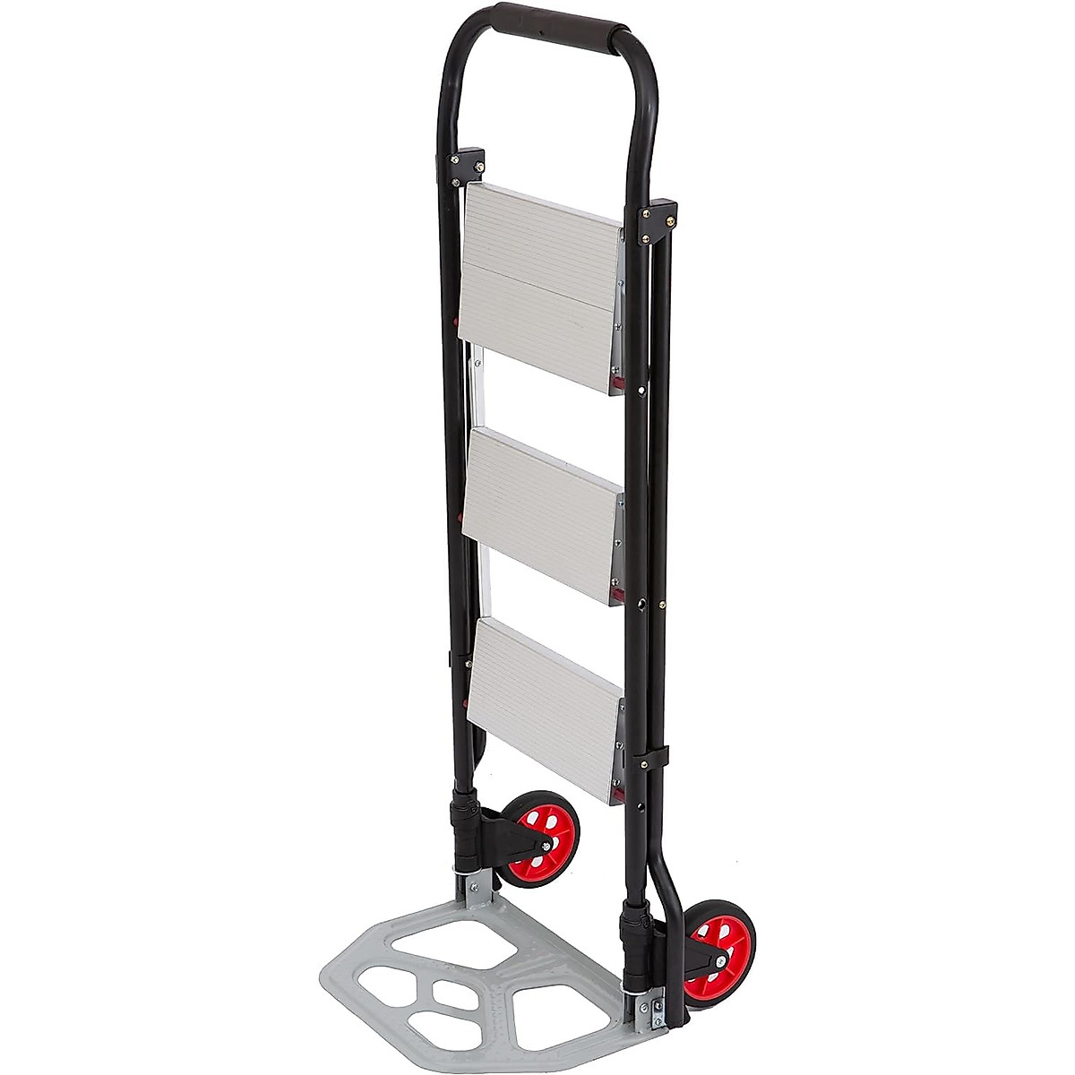 LEADALLWAY 3 Step Ladder Dolly Cart 2-in-1 Portable No-Slip Folding Step Stool