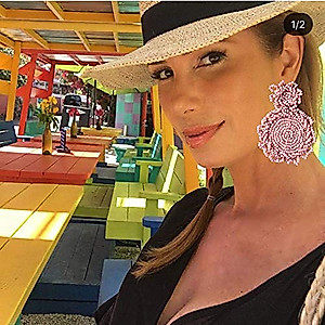 Statement Drop Earrings Pink Bohemian Beaded Round Dangle Earrings Gift for Women