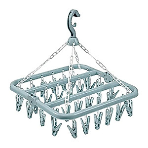 ZUKPUMNE Sock Hanger for Washing Line, Foldable Swivel Clothes Underwear Hanger with 32 Clips for Washing Line, Sock Dryer with Pegs Clothes for Sock,Underwear Hanger, Clothes Pegs, Laundry Airer