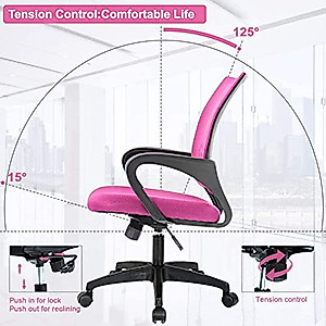 Tffnew Mesh Office Chair Ergonomic Computer Desk Chair Adjustable Home Office Desk Chair with Lumbar Armrest Support Modern Rolling Swivel Chair for Women&Men Adults(Pink)