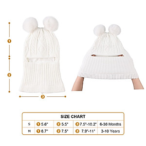 Winter Baby Knitted Hat Scarf Kids Boys Girls Hood Hats Toddler Earflap Beanie with Pompom (White 2, S)