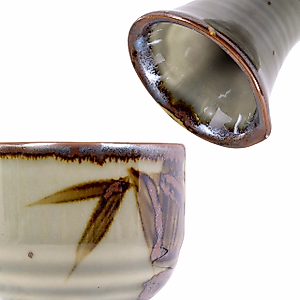 Product of Gifu Japan Mino Ware Traditional Japanese Sake Set, Tokkuri Bottle and 4 Ochoko Cups, Green Mashikodake