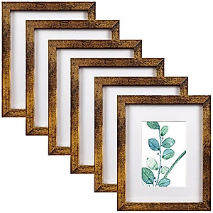 8x10 Picture Frame Brown Set of 6, Display Pictures 5x7 With mat or 8x10 Without Mat