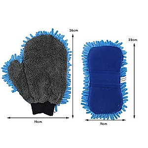 TeKX Premium Large Microfiber Chenille Car Wash Mitt and Car Wash Sponge Set (2 Pack), Washer Friendly, Soft and Scratch Free, Thumb Space Double Sided Mitt, Double Sided Sponge with Grip Band