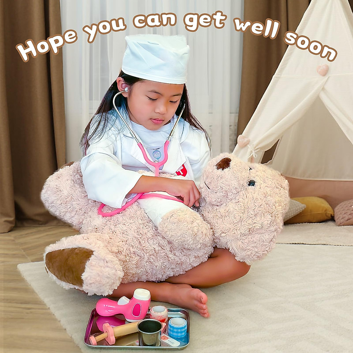 Muiteiur Teddy Bear Stuffed Animal Get Well Soon Teddy Bear 25.6 Inch Big Speedy Recovery Stuffed Animal Teddy Bear Gifts for Kid Adult After Surgery Soft Bandage Plush Bear
