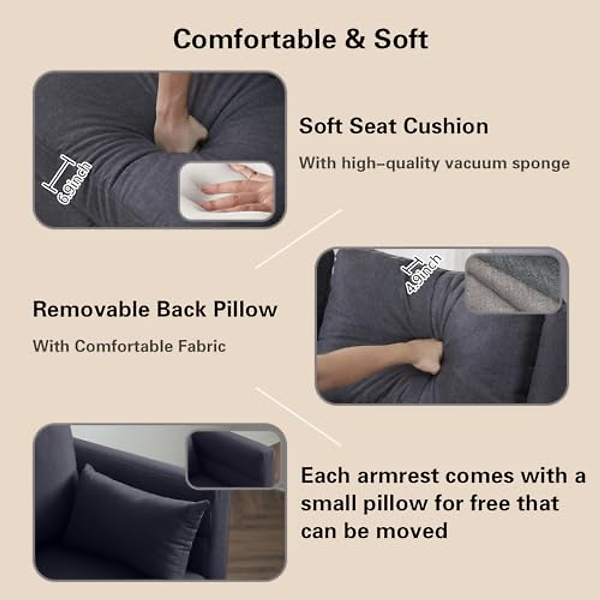 RVEE U-Shaped Convertible Sectional Sofa with USB Charging Station Wide Chaise Lounge Modern Modular Couch with Ottomans Sleeper Sofa with Storage Seat (Dark Gray, U-Shaped 7 Seater B)