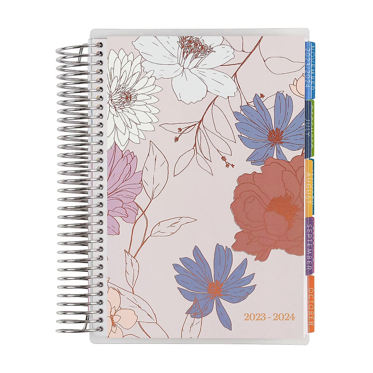 A5 Platinum Spiral Coiled Life Planner (July 2023 - June 2024) - 2023 Layers Colorful Classic Cover + Wildflowers Interior Pages. Horizontal Weekly & Monthly Agenda By Erin Condren