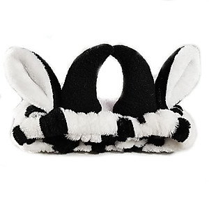 Hofar Face Wash Headband Hairband with Cow Horns Coral Fleece Cartoon Cute Creative Hair Accessories (Black)