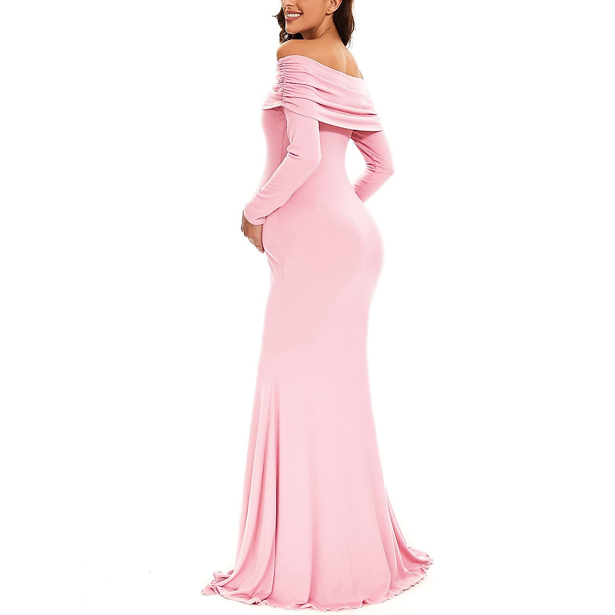 Glampunch Off Shoulders Maternity Dress Long Sleeve Ruched Maternity Gown Baby Shower Photography Pregnant Dress