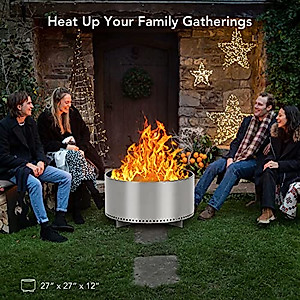27" Portable Stainless Steel Smokeless Fire Pit with Removable Stand and Ash Pan - For Camping, Backyard, Patio