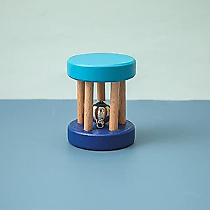 Promise Babe Wooden Rattle Nursing Shower Gifts Montessori Baby Roller Bell Toys Infant Gym Blue